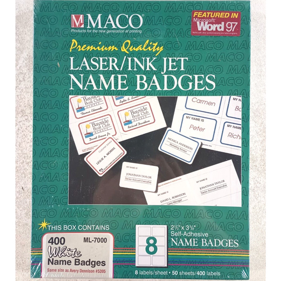 MACO | Office | Maco Laserink Jet White Name Badge Labels 23 X 338 ...